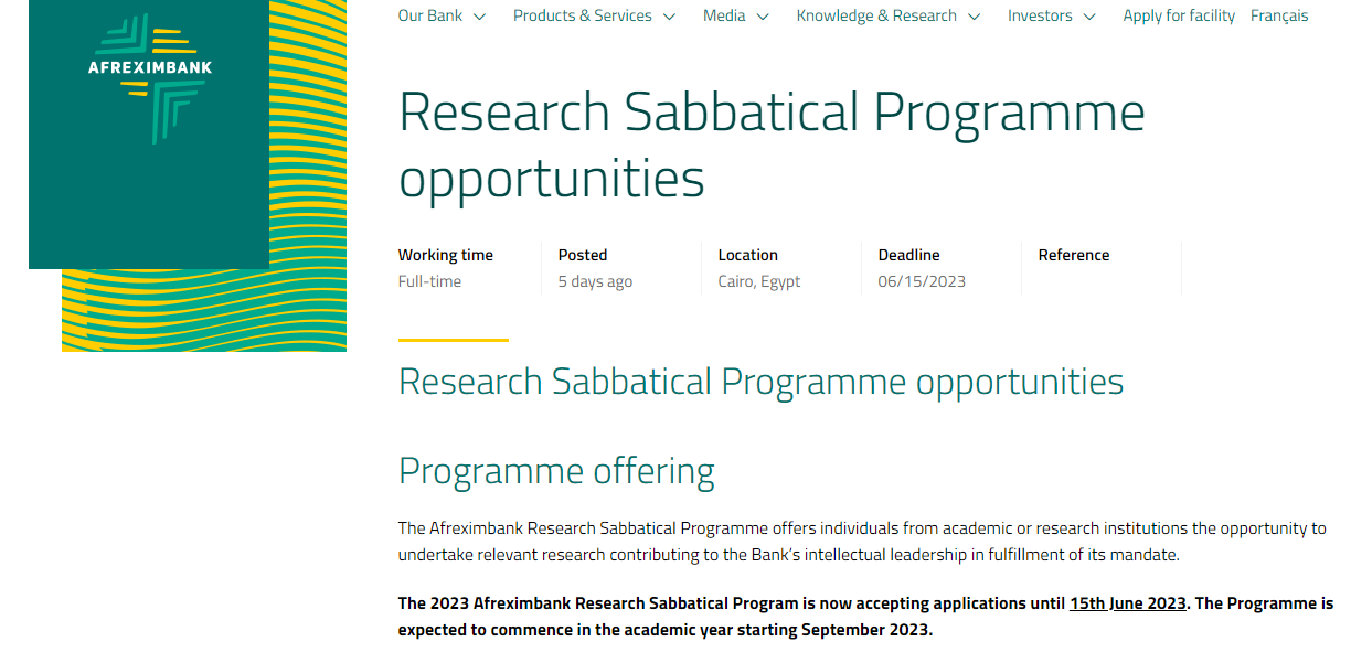 AFREXIM Bank Research Sabbatical Program 2023 for African Researchers