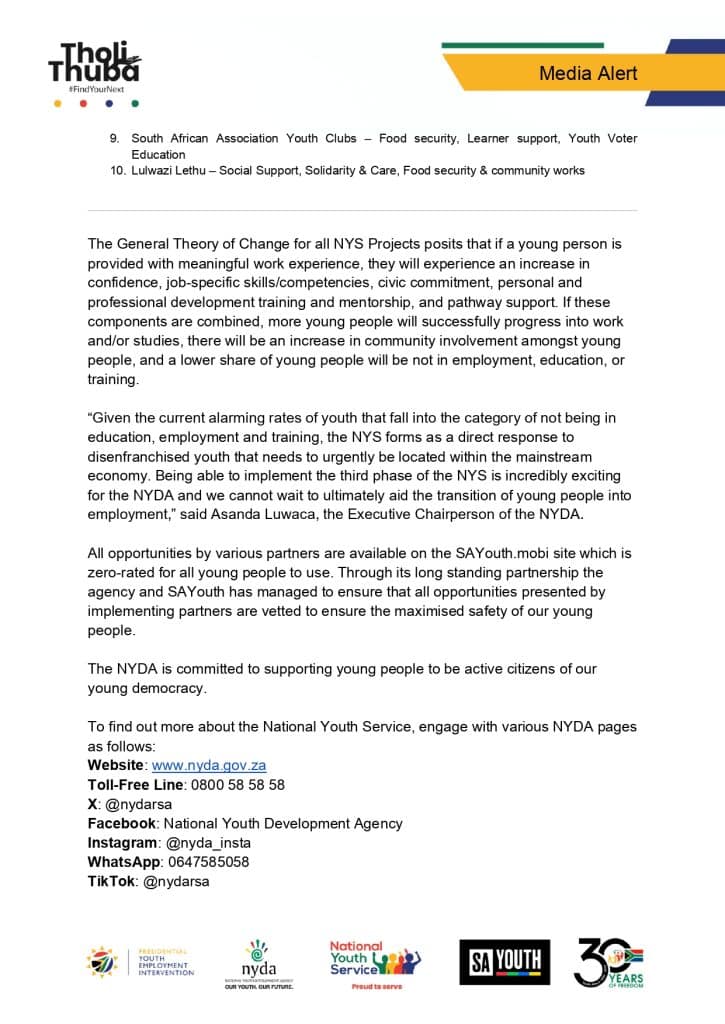 NYDA one year National Youth Service Programme 2024 – Department of ...