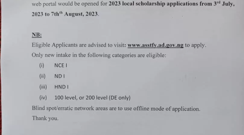Adamawa State Scholarship Trust Fund Yola 2023 Applications