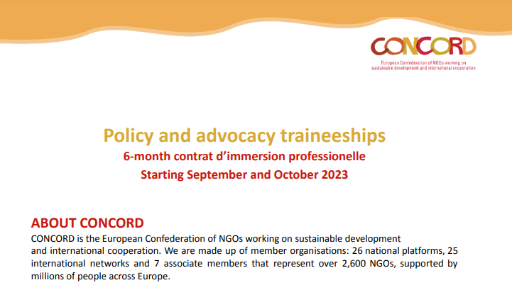 EU Concord Policy & Advocacy Traineeships 2024 for Young Leaders