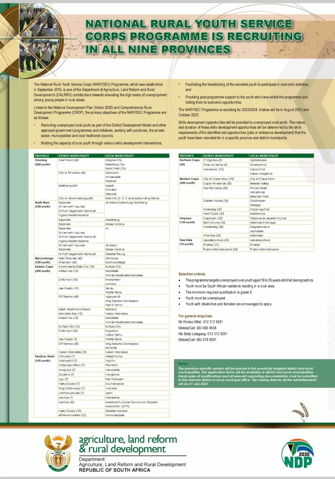 South Africa National Rural Youth Service Corps (NARYSEC) Programme ...