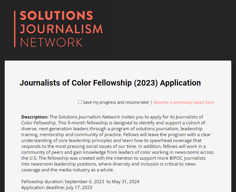 Solutions Journalism Network (SJN) Journalists of Color Fellowship 2024 ...