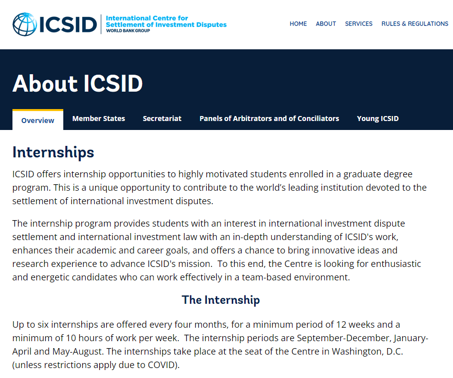 World Bank ICSID Internship 2025 for International Students