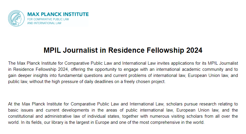 MPIL Journalist in Residence Fellowship 2024 for International Journalists