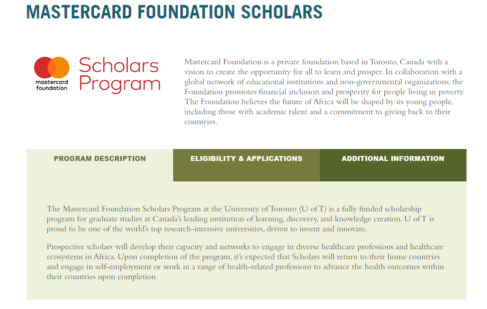 University of Toronto MasterCard Foundation Scholarship + Internship ...