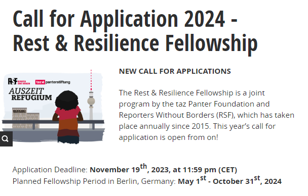 Rest & Resilience Fellowship 2024 for Journalists in Disturbed Countries