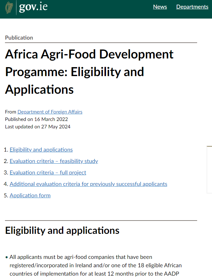 Government of Ireland Africa Agri-food Development Program (AADP) 2024