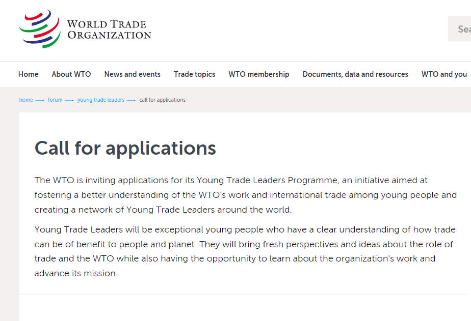WTO Young Trade Leaders Programme 2024 for Young Leaders