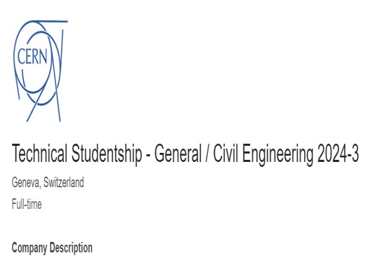 CERN Technical Studentship for General/Civil Engineering in Switzerland ...