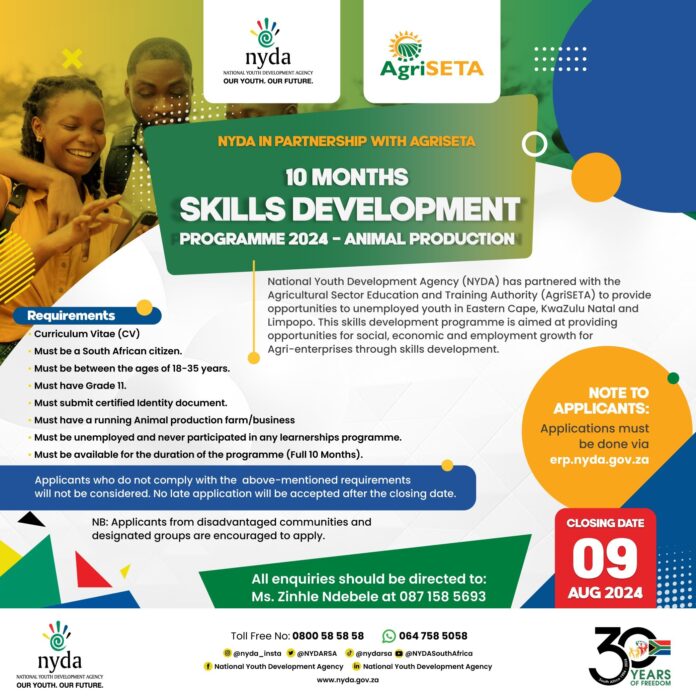 NYDA AGRISETA 10 Months Skills Development Programme 2024 for South ...