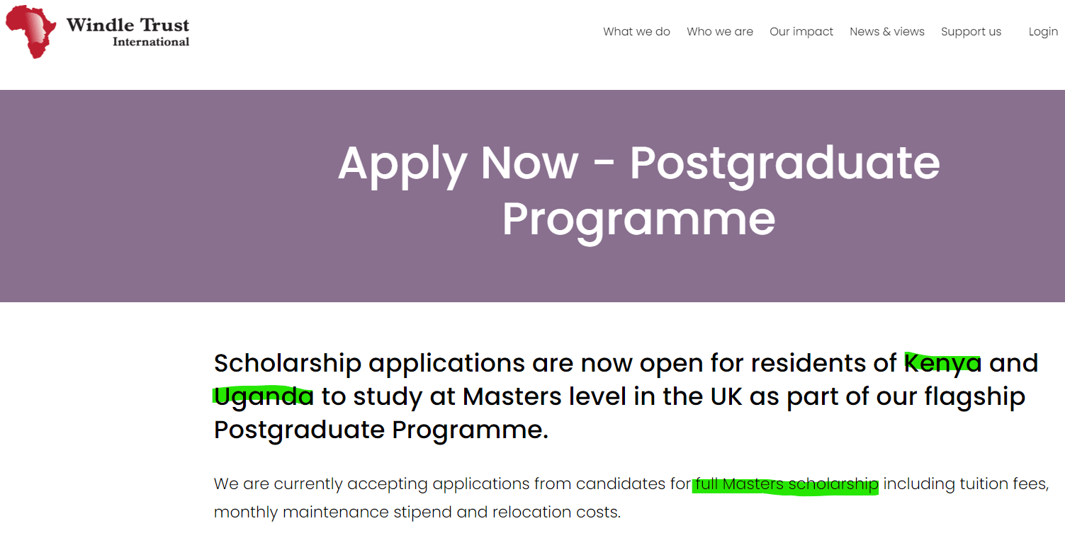 Windle Trust Fully-funded Postgraduate Scholarships 2025/2026 for ...