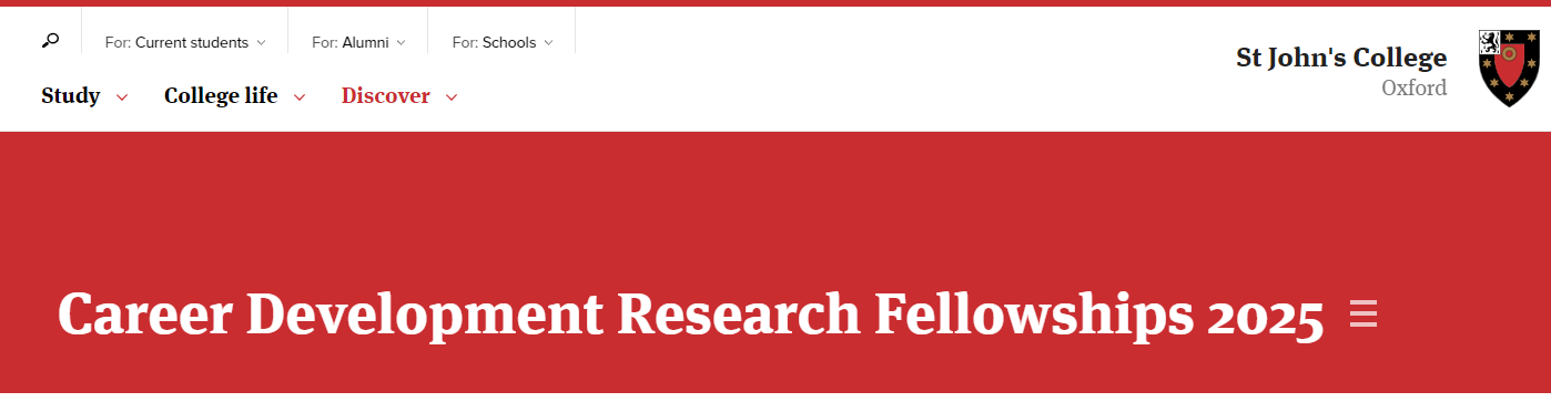 St John's College Oxford Career Development Research Fellowships 2025