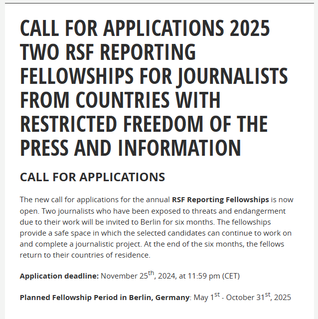 Call for Applications 2025 Two RSF Reporting Fellowships for ...