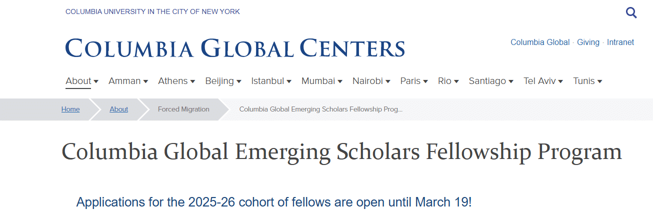 PAID FELLOWSHIP: Columbia Global Emerging Scholars Fellowship Program ...