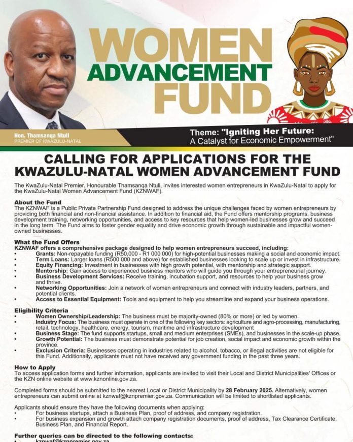 KwaZulu-Natal Women Advancement Fund (KZNWAF) 2025 - How to Apply