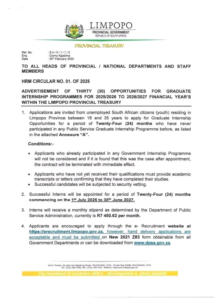 Call for Application – Limpopo Provincial Treasury x30 Graduate ...