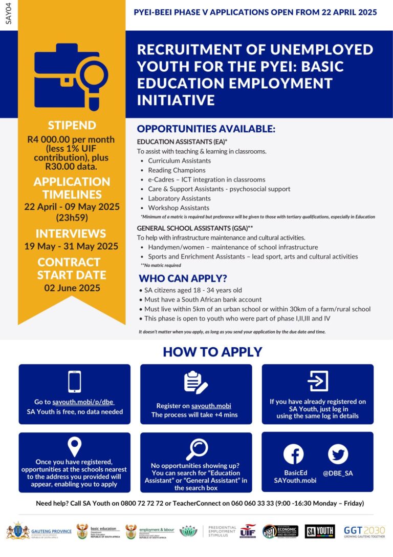 PYEI-BEEI Phase V 2025 Education Assistants (EA) and General School ...